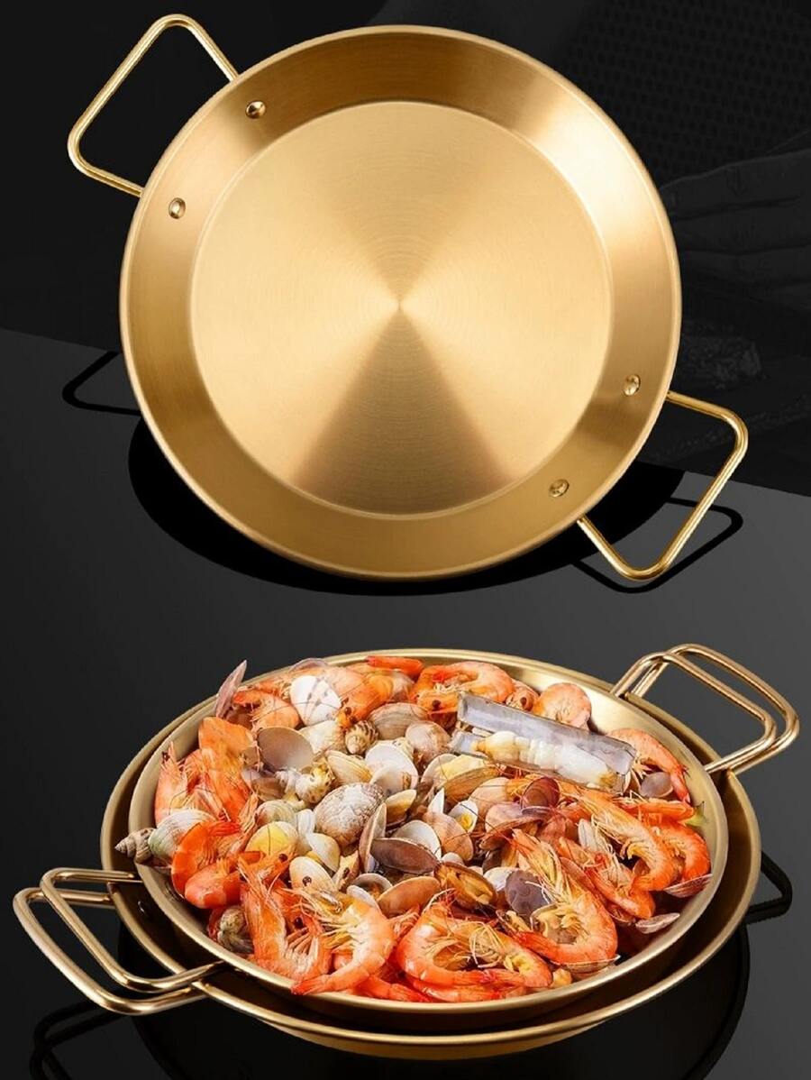 1pc Stainless Steel Seafood Plate, Spanish Paella Pan, Korean Fried ...