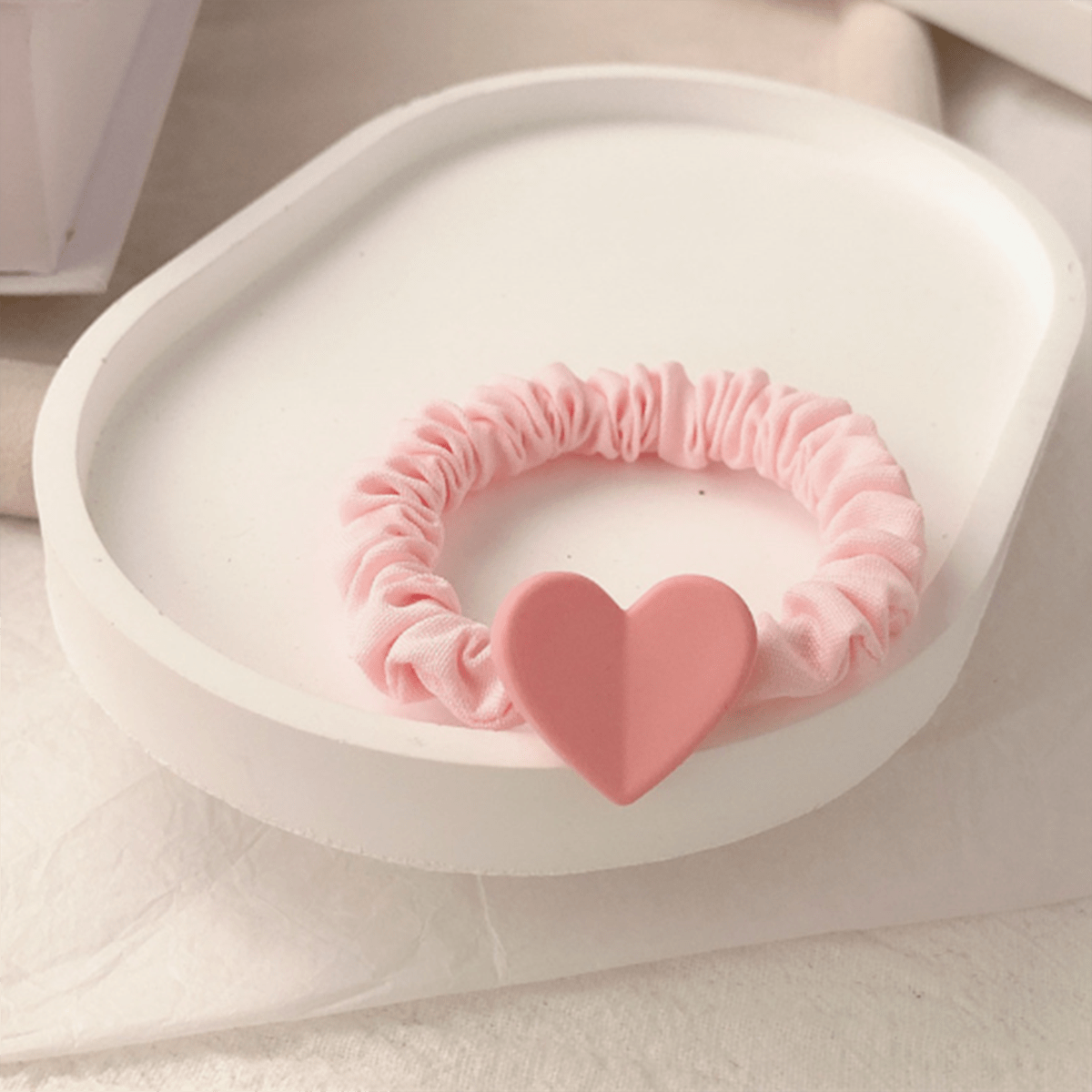 1pc Women's Pink Heart Shaped Polyester Scrunchie Hair Tie, Elastic ...