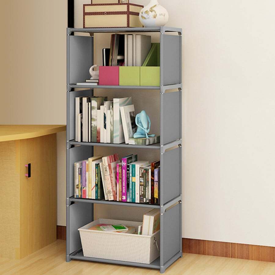 1pc 5-Tier 4-Cube Gray Simple Assemble Bookshelf With Reinforced ...