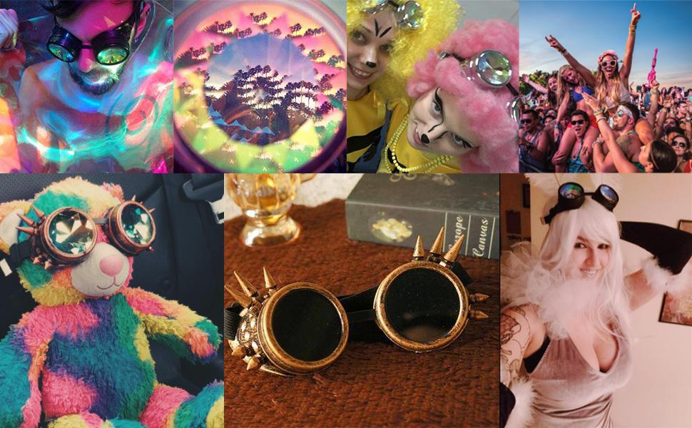 Spiked Steampunk Goggles With Colored Lenses & Ocular Loupe For Rave ...