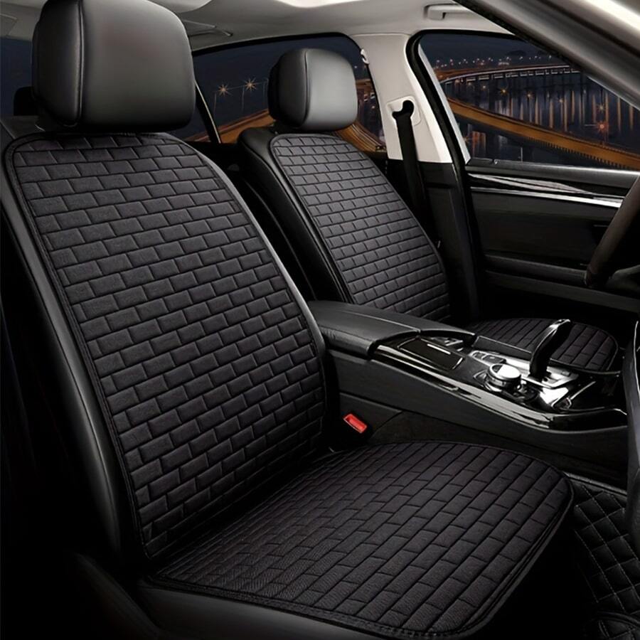 Car Seat Cover Set With Long-Linen Seat Cushion And Grid-Printed Back ...
