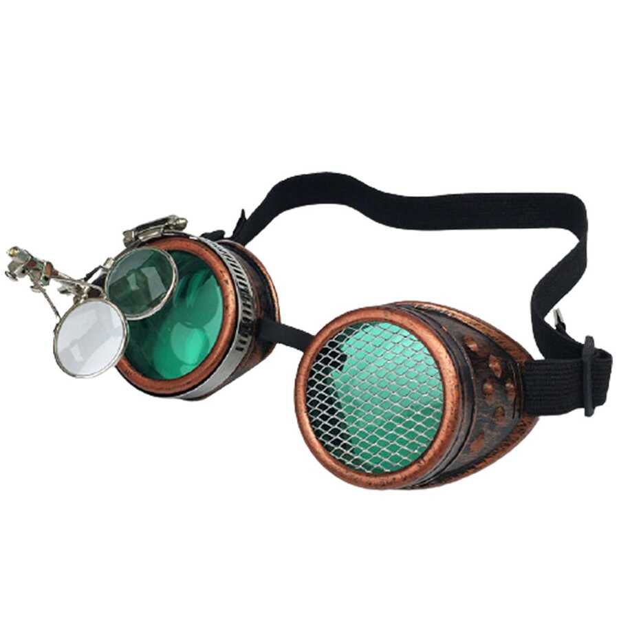 Steampunk Goggles With Colored Lenses & Ocular Loupe For Rave Party ...