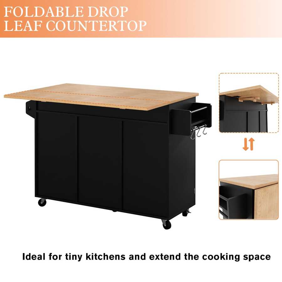 HLR-Kitchen Island On Wheels, Rolling Kitchen Island Cart With Drop ...