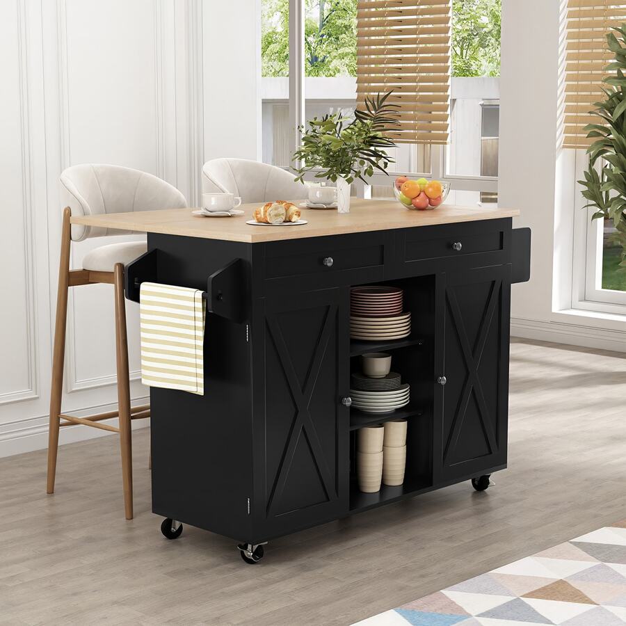 HLR-Kitchen Island On Wheels, Rolling Kitchen Island Cart With Drop ...
