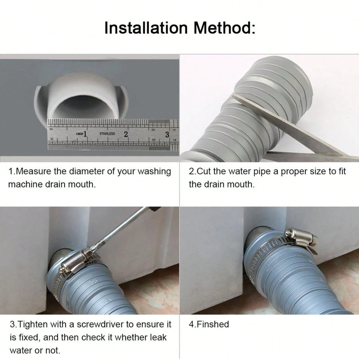 Universal Washing Machine Gray Drain Hose Kit, Flexible Corrugated ...
