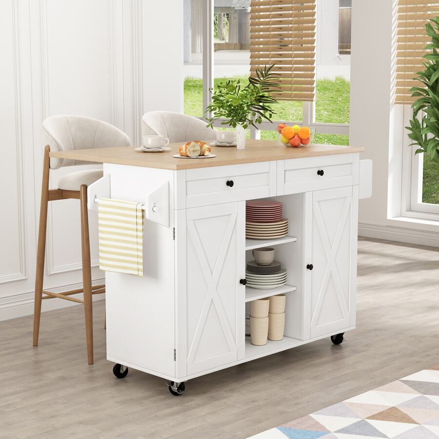 HLR-Kitchen Island On Wheels, Rolling Kitchen Island Cart With Drop ...