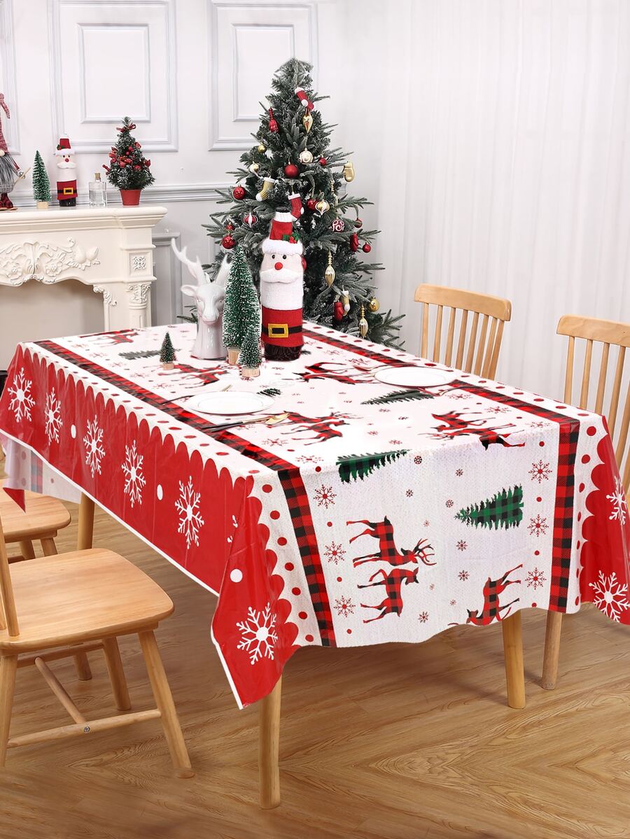 1個 220*130cmプラスチッククリスマス使い捨てテーブルクロスクリスマステーブル装飾 | SHEIN JAPAN
