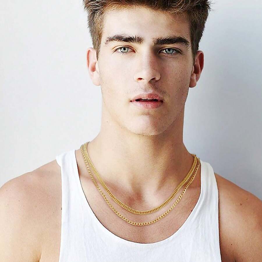 Layered Chains Gifts For Men Stainless Steel Double Cubann Chain ...