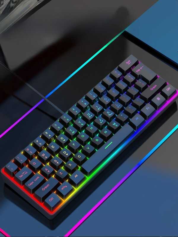 1 teclado con cable negro 61 teclas Iluminación RGB Teclado ergonómico ...