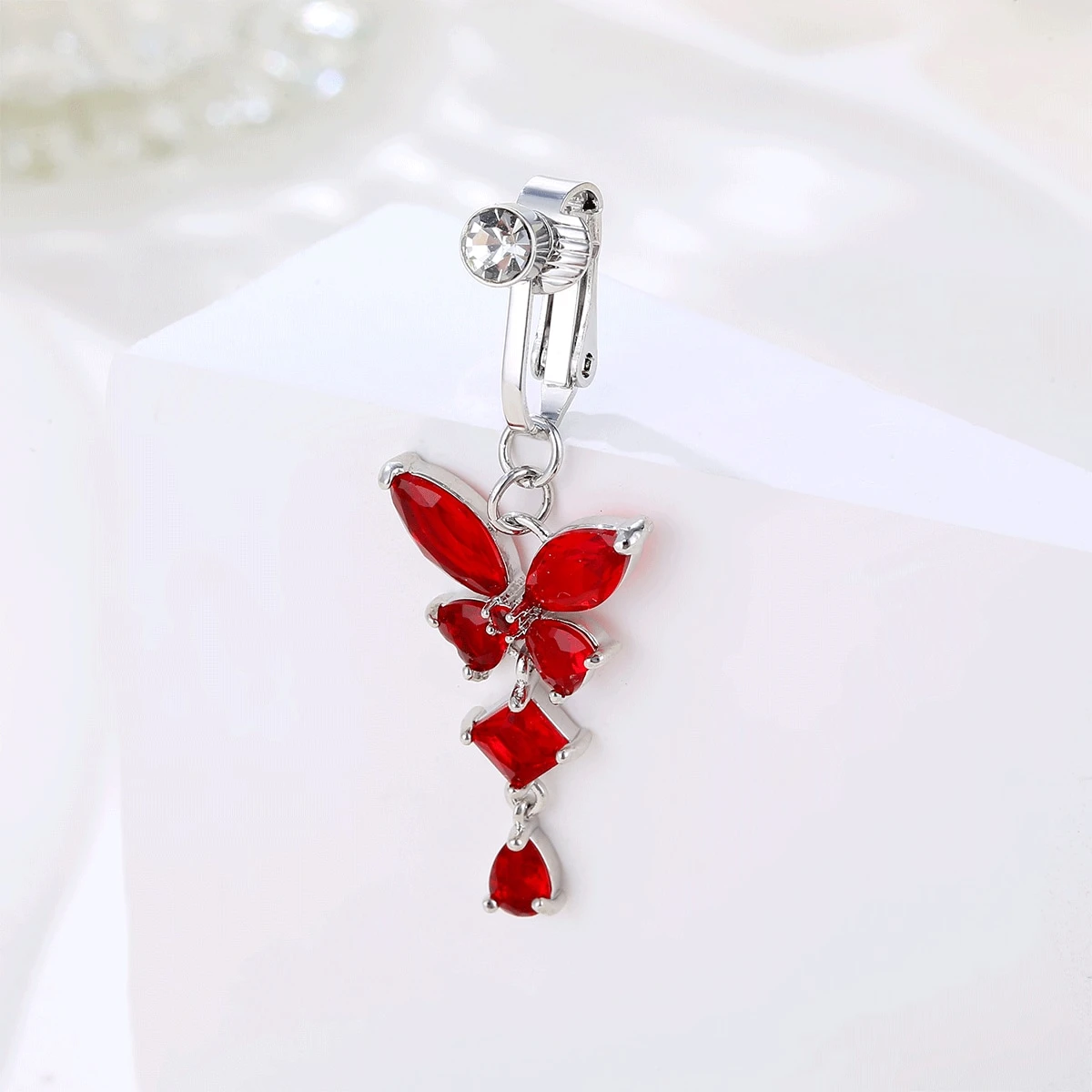 Non-Piercing Red Butterfly Fake Belly Piercing Butterfly Clip On ...