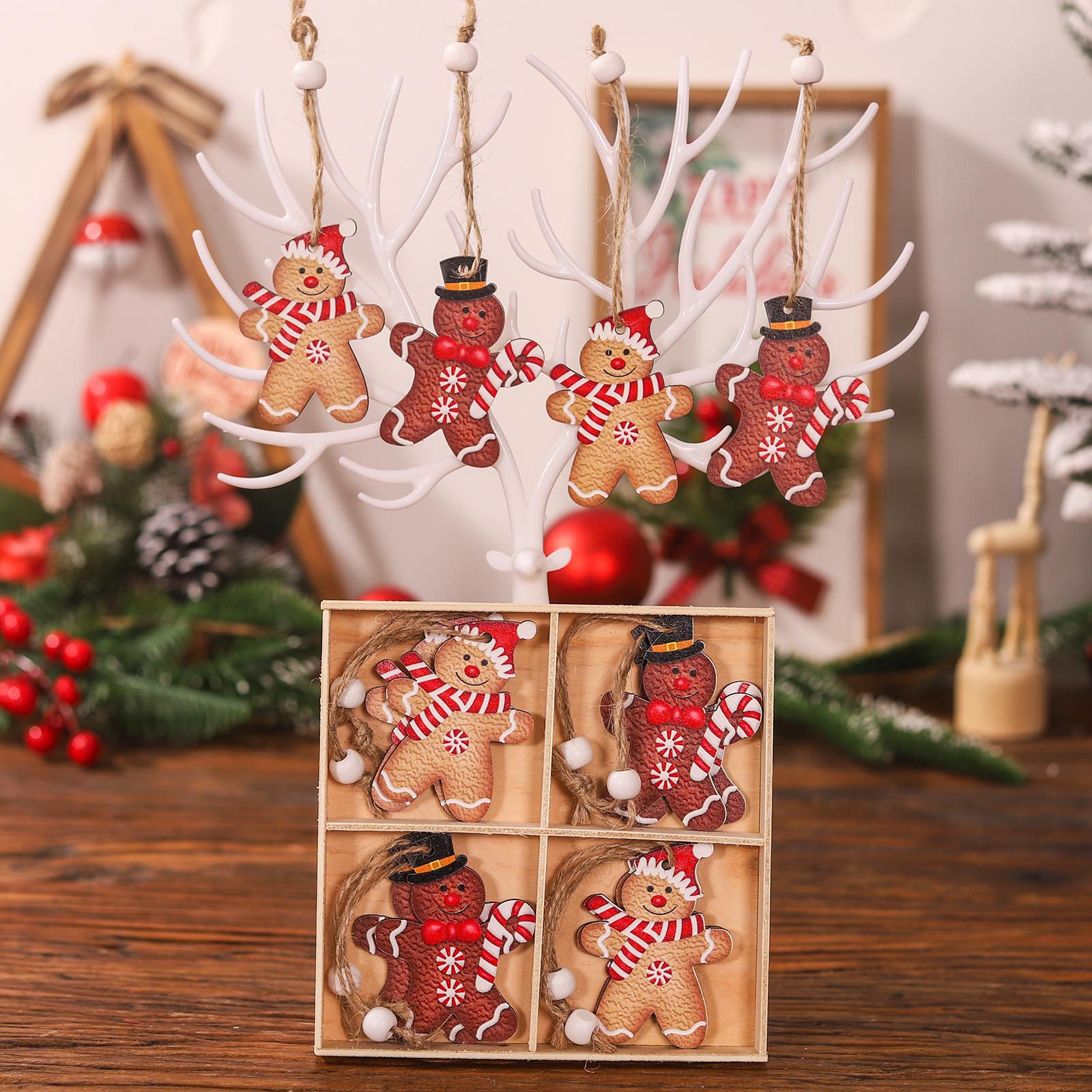 12pcs Christmas Theme Wooden Cartoon Gingerbread Man Couple Ornaments ...