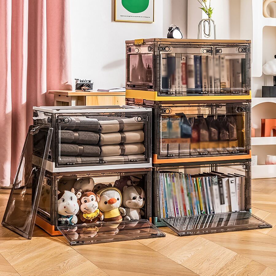 Storage Bins with Lids and Doors, Plastic Stackable Storage Bins Open ...