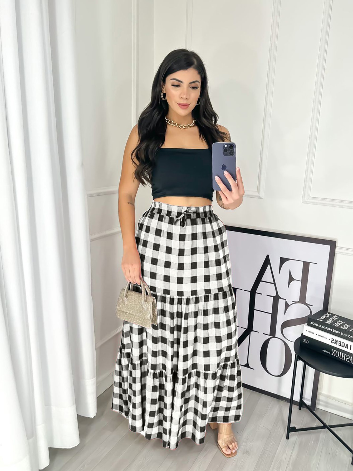 Saia longa Praia Saia babardos saia Flare moda | SHEIN Brasil