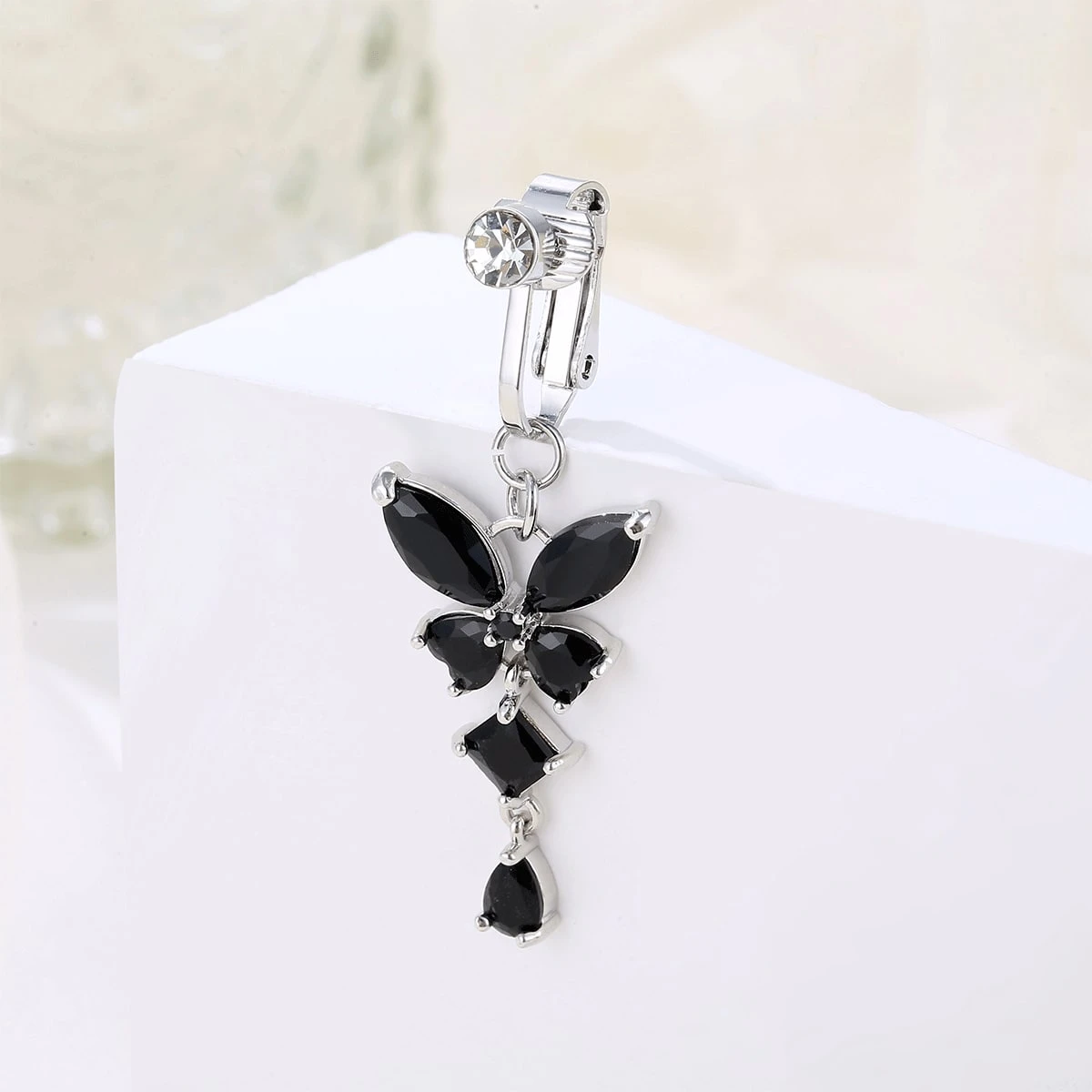 Non-Piercing Black Butterfly Fake Belly Piercing Butterfly Clip On ...