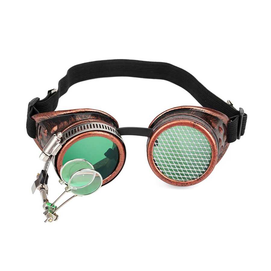 Steampunk Goggles With Colored Lenses & Ocular Loupe For Rave Party ...