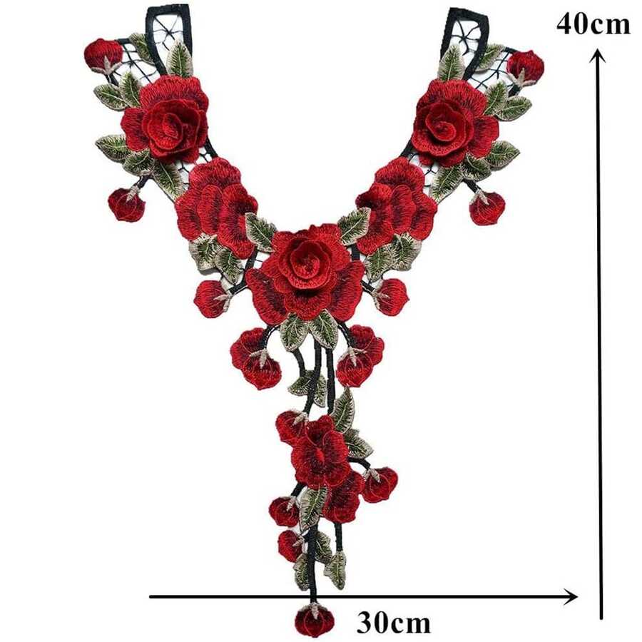 1pc Red Lace Flower Shape Embroidered Patch For Clothes Decoration ...