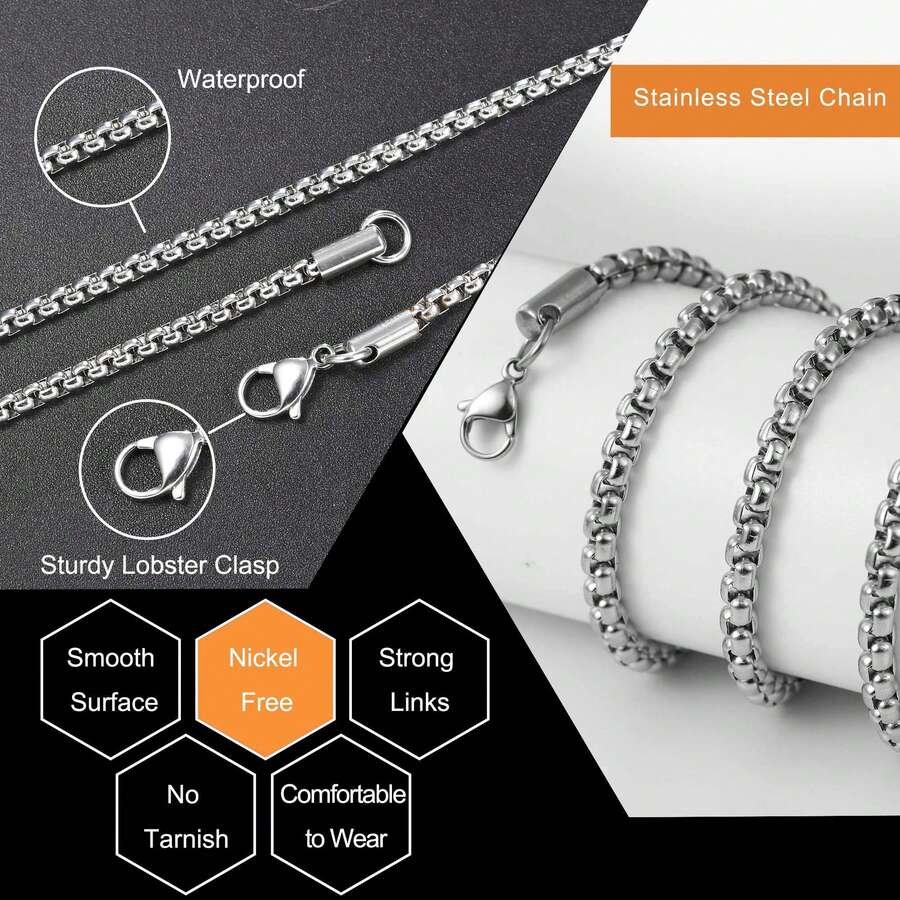 Layered Chains Gifts For Men Stainless Steel Two Square Rolo Chain ...