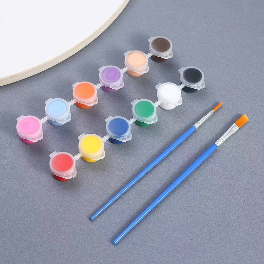 12-color Acrylic Paint Set With 2 Brushes. Painting Tools Suitable For ...