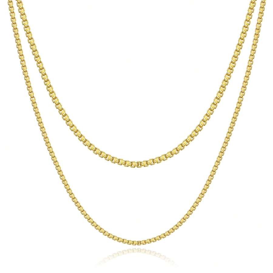 Layered Chains Gifts For Men Stainless Steel Two Square Rolo Chain ...