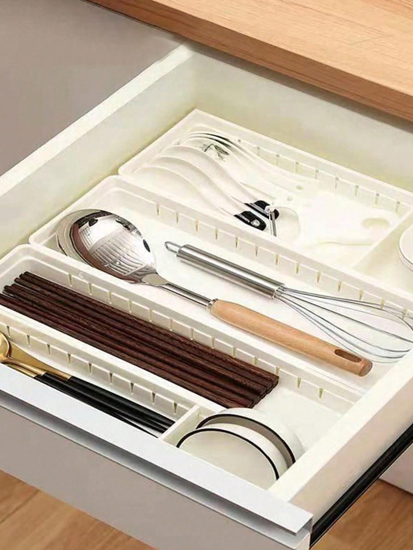 1pc White Kitchen Storage Box, Modern And Simple Style Cutlery Drawer ...