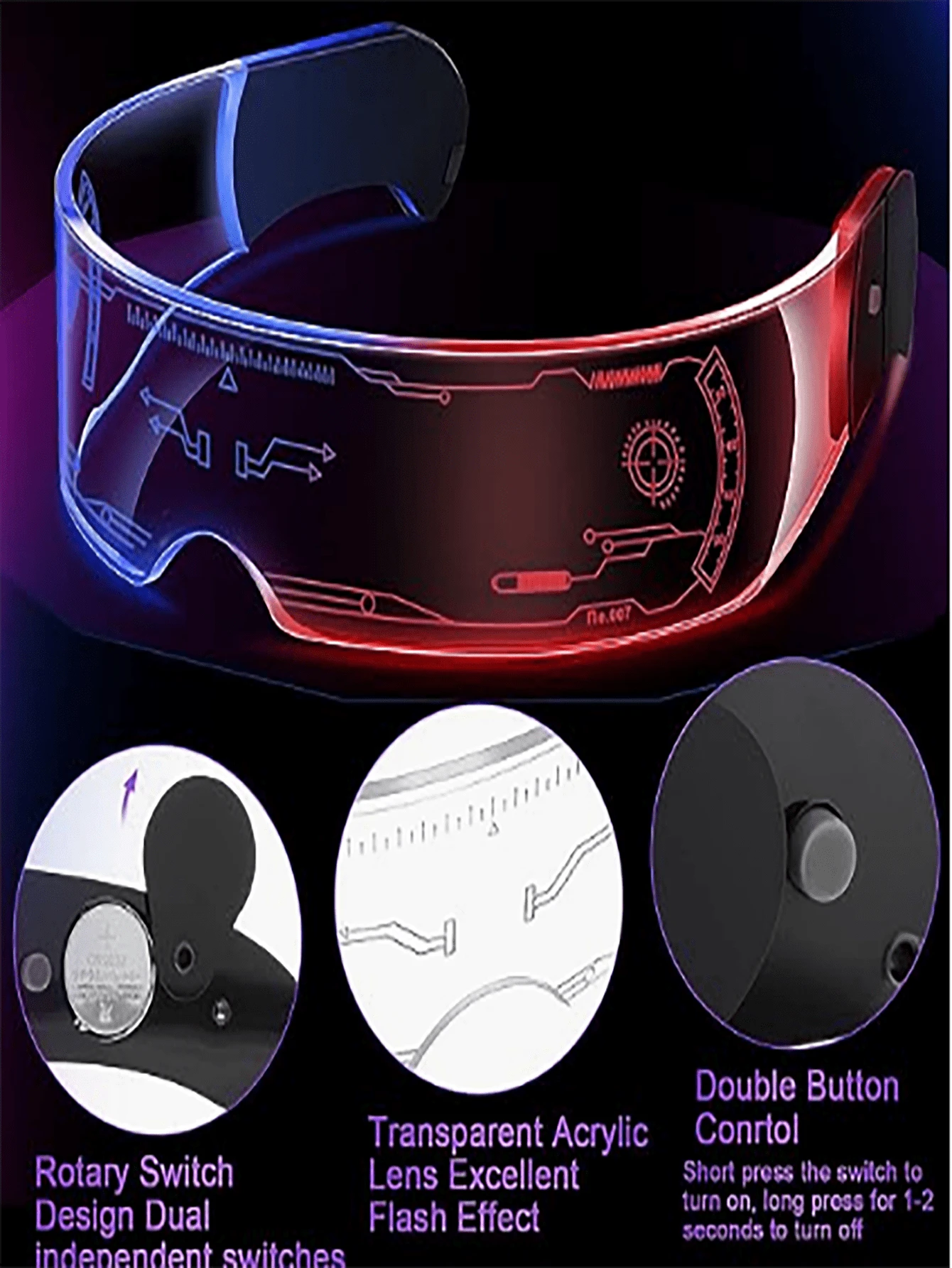 Futuristic Led Light Up Party Glasses For Nightclub, Music Festival ...