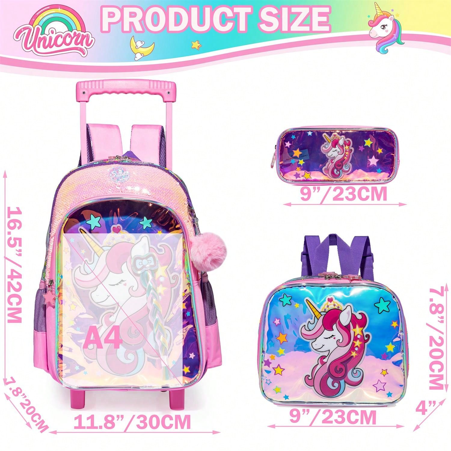 3pcs 16 Inch Large Capacity Multi-Compartment Girls Trolley Bag Kit For ...