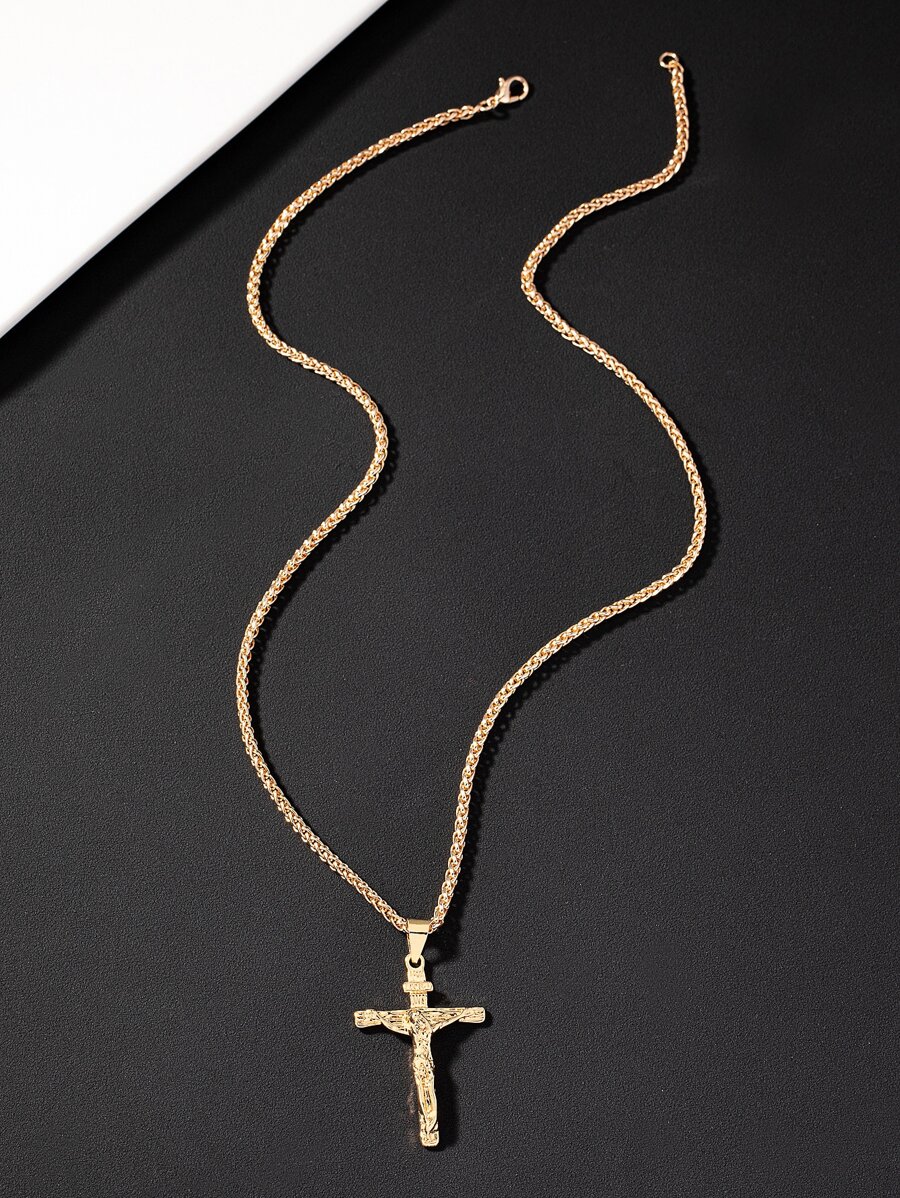 Newest Trendy Men's Twisted Rope Chain Cross Pendant Metallic Texture ...