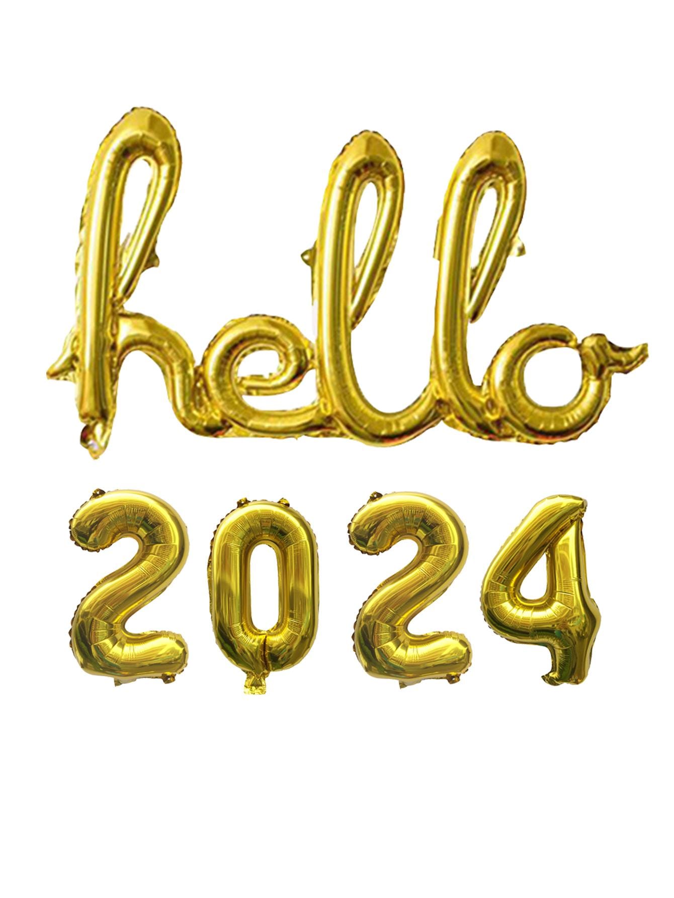 Golden Hello 2024 Letter And Number Connected Foil Balloon New Year ...