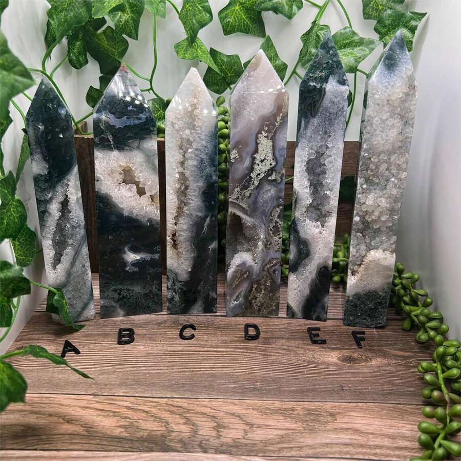 Natural Healing Crystal Aqua Agate Wand 7-11 Inches (About 5.5lb)Moss Onyx Single Point Healing ...