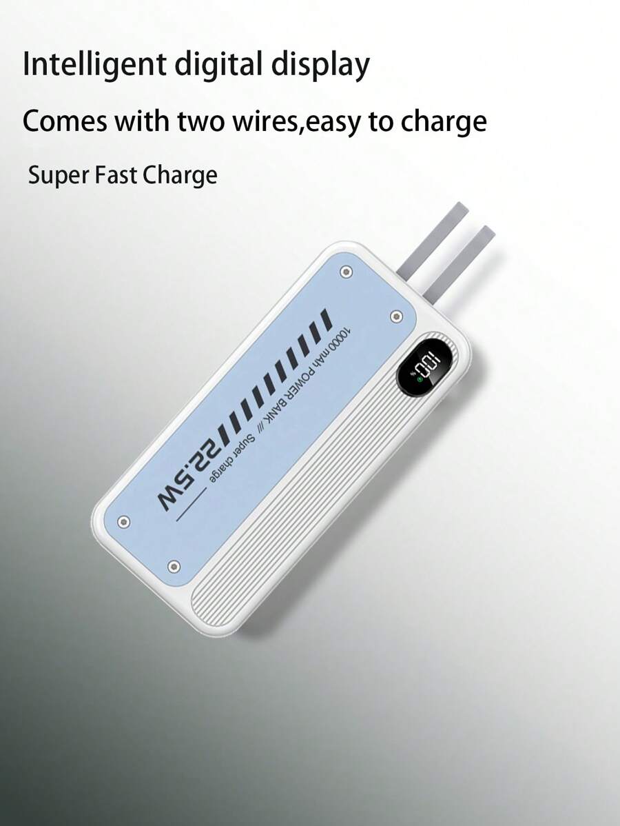 White&Blue Dual-Line Power Bank With Usb & Type-C Ports, Super Fast ...