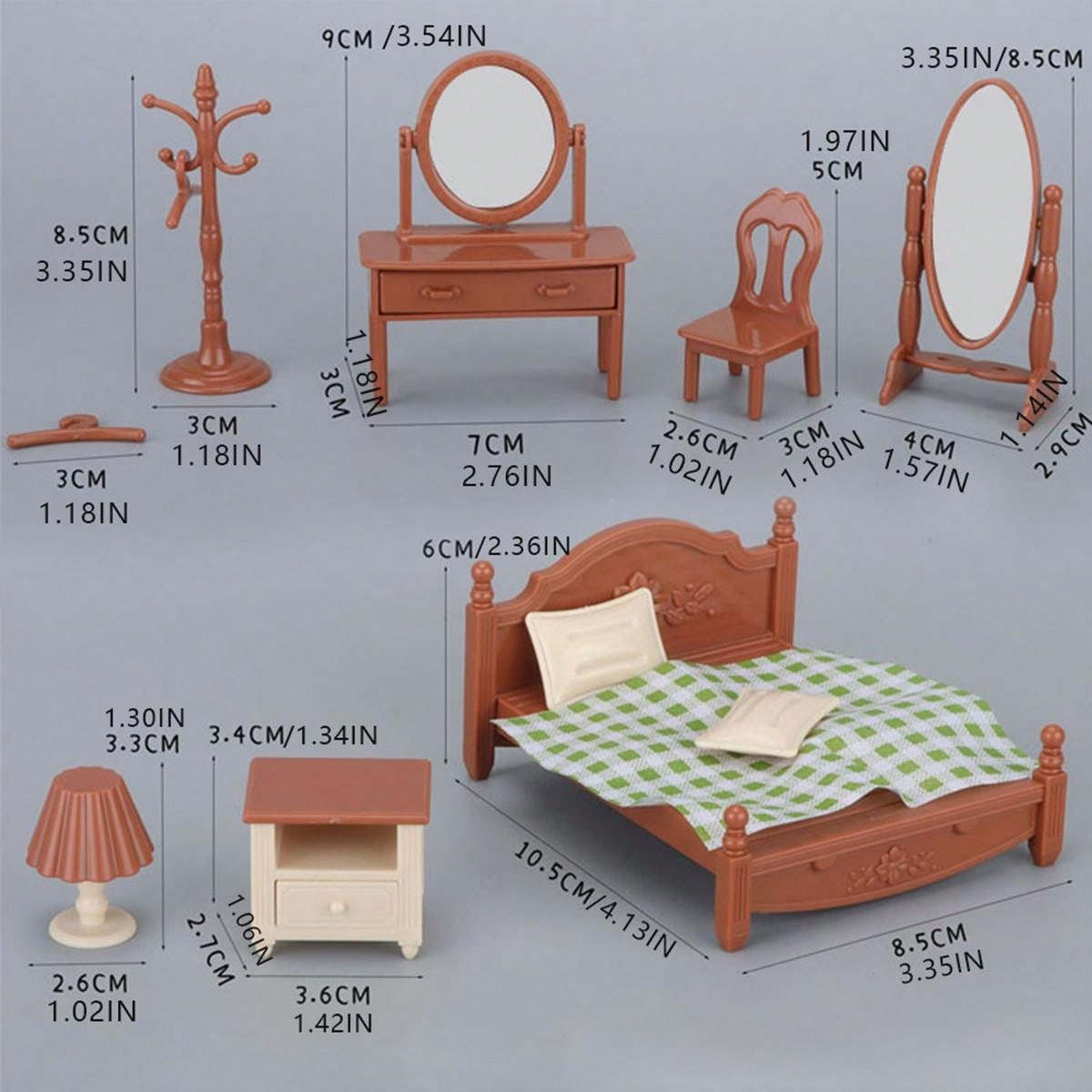 1:12 Scale Miniature Retro Bedroom Furniture Set With Full Length ...