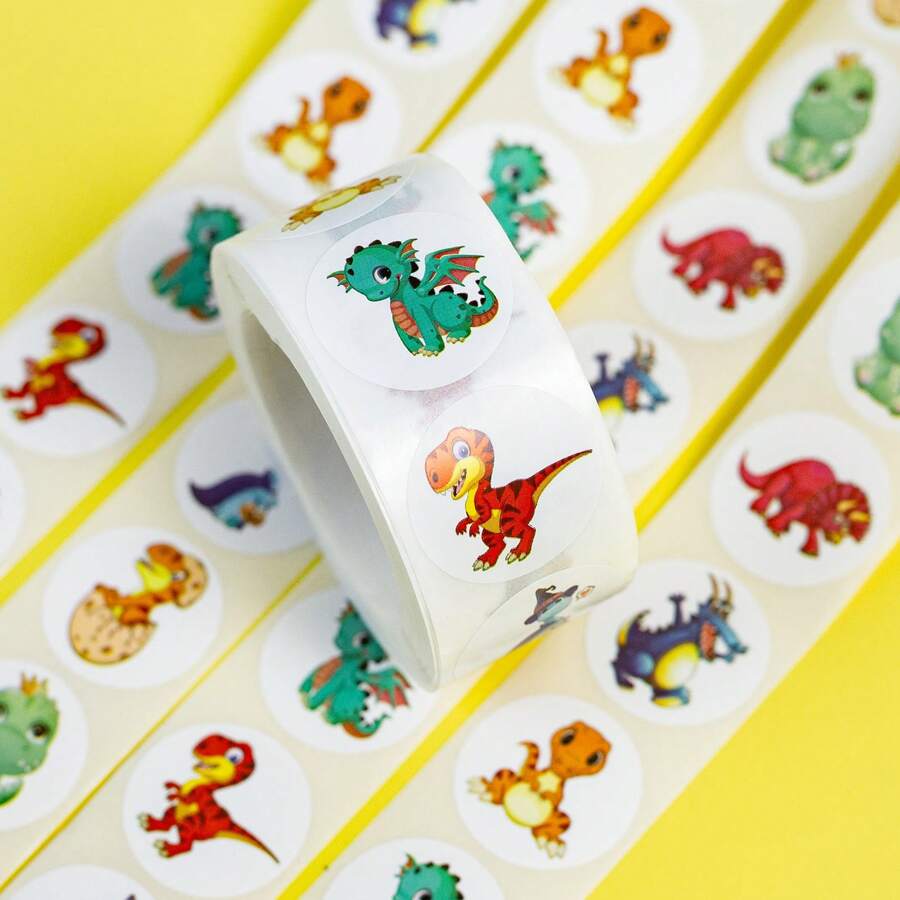 500pcs/roll Cute Dinosaur Pattern Reward Stickers For Kindergarten And ...