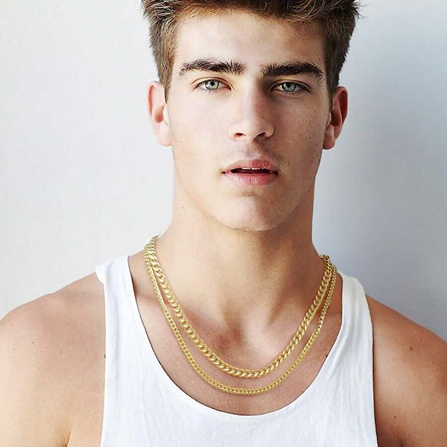 Layered Chains Father's Day Gifts For Men Stainless Steel Two Cubann ...