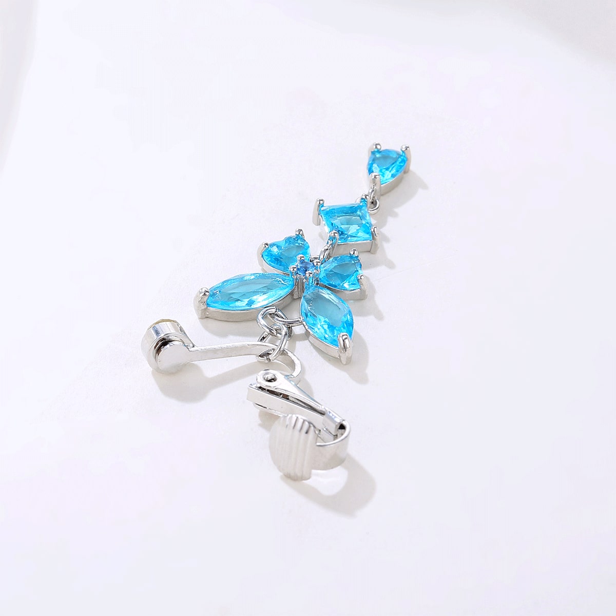 Non-Piercing light blue Butterfly Fake Belly Piercing Butterfly Clip On Umbilical Navel Fake ...