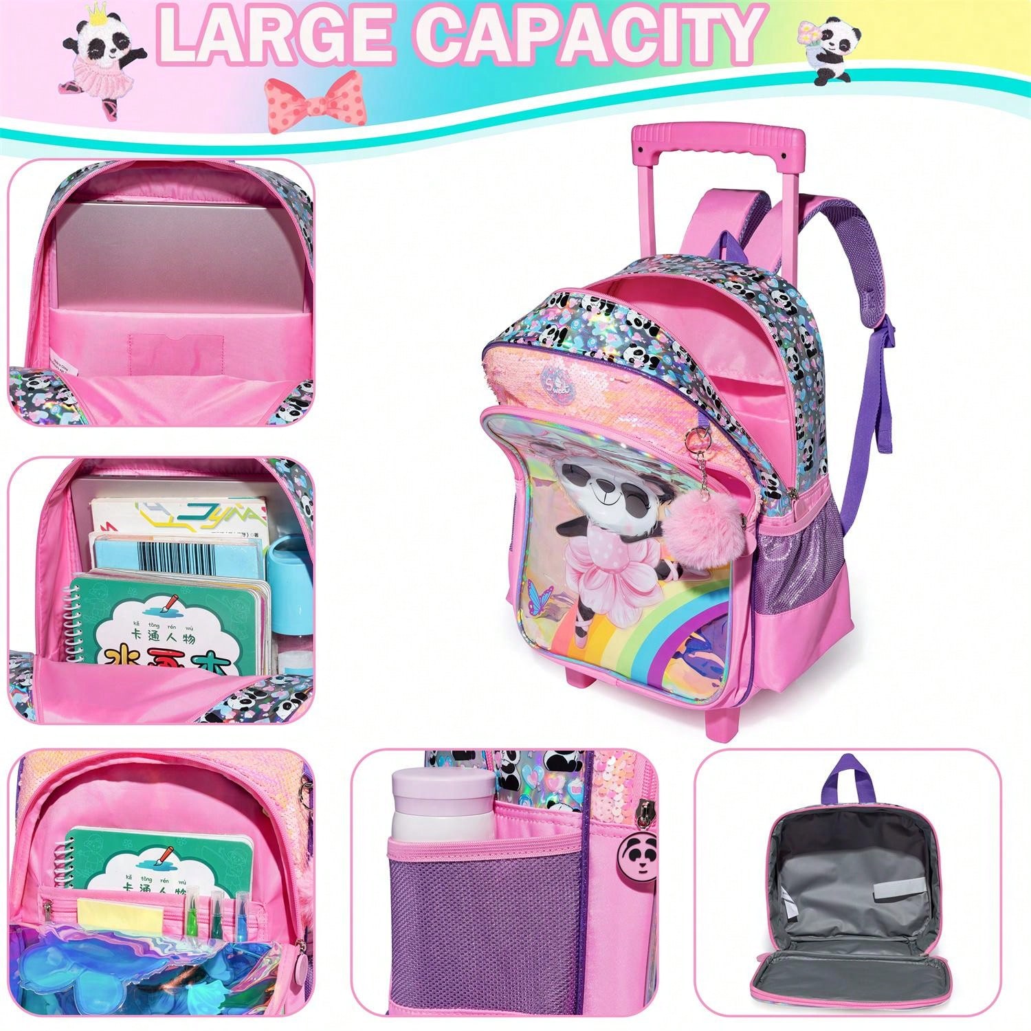 3pcs 16 Inch Large Capacity Multi-Compartment Girls Trolley Bag Kit For ...