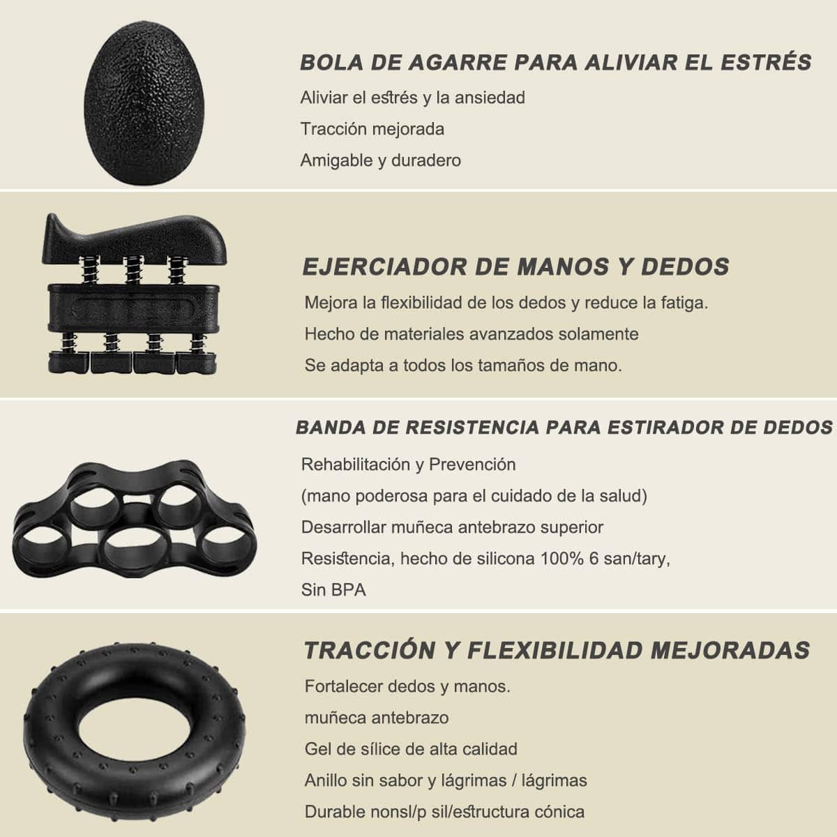 Fortalecedor De Agarre De Mano,5 en 1 Ejercitador de Mano,Ejercitador de Dedos,Terapia y ...