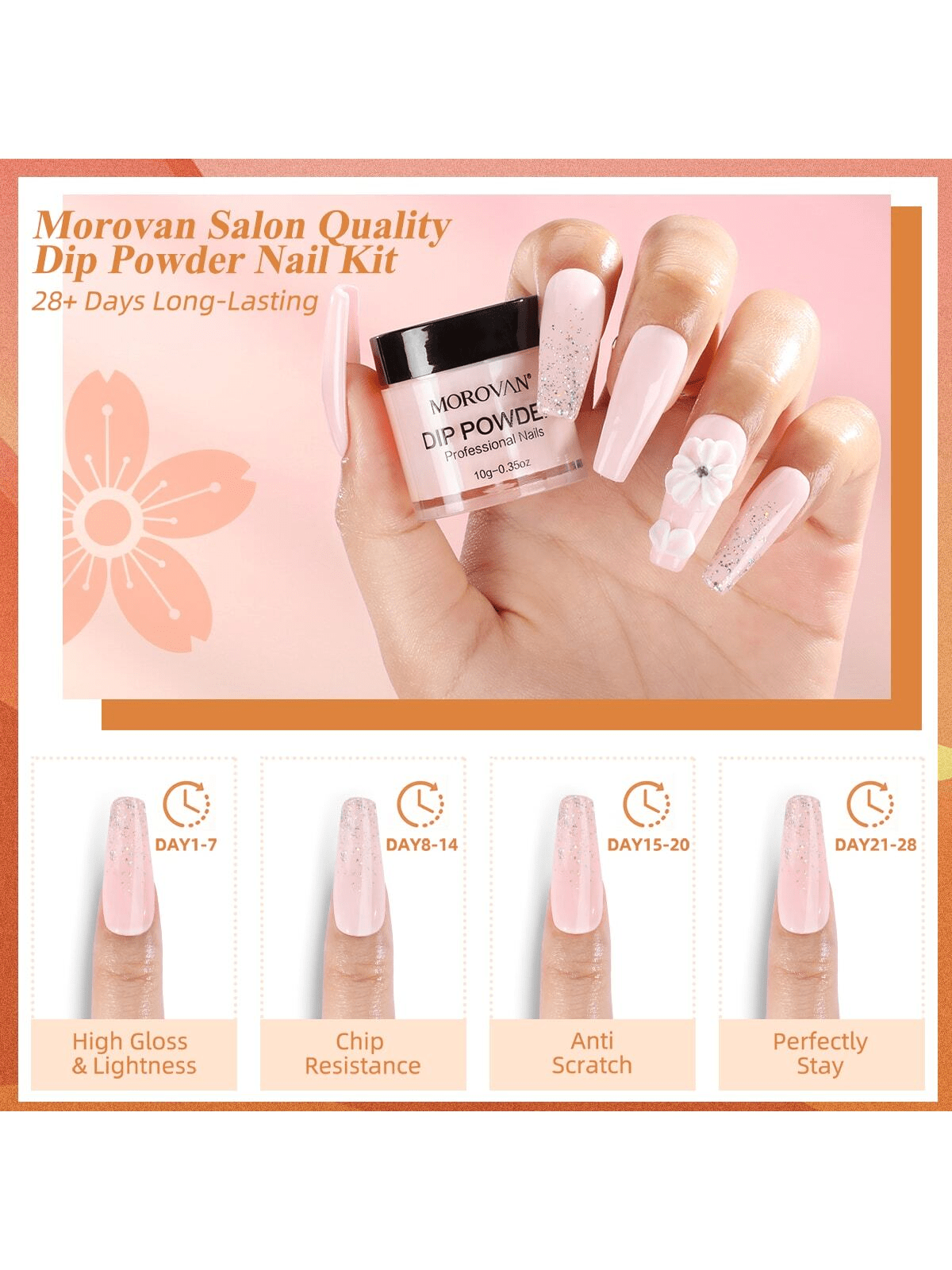 Morovan Nail Dip Powder Kit - 6 Colors Dipping Powder with Base Top ...