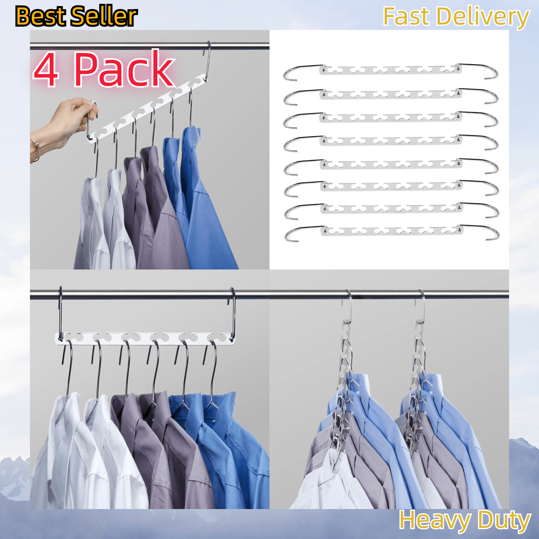 HOUSE DAY 4 Packs Metal Magic Hangers, Space Saving Hangers, Wardrobe ...