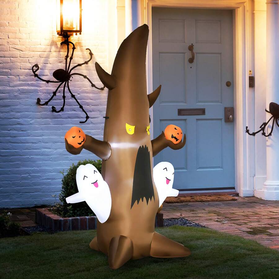 Outsunny 5ft Inflatable Halloween Ghost Tree with Smiling Ghost and ...