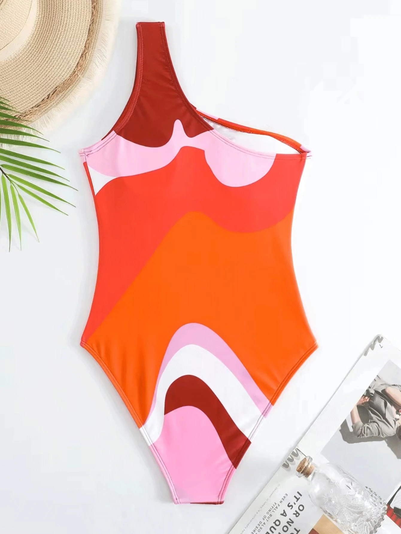 2023 New Women's Colorblock One-Piece Swimsuit With Chiffon Cover-Up ...