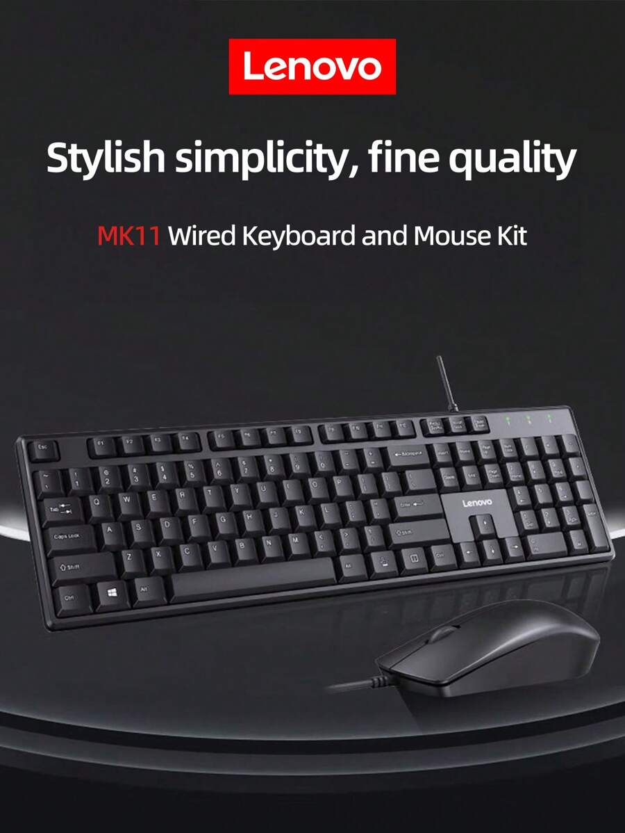 Lenovo MK11 Wired Keyboard and Mouse Combo for Windows, Optical Wired ...