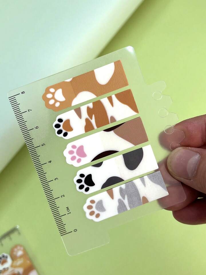 Cartoon Cat Paw Print Sticky Note With Ruler, Fluorescent Label For ...