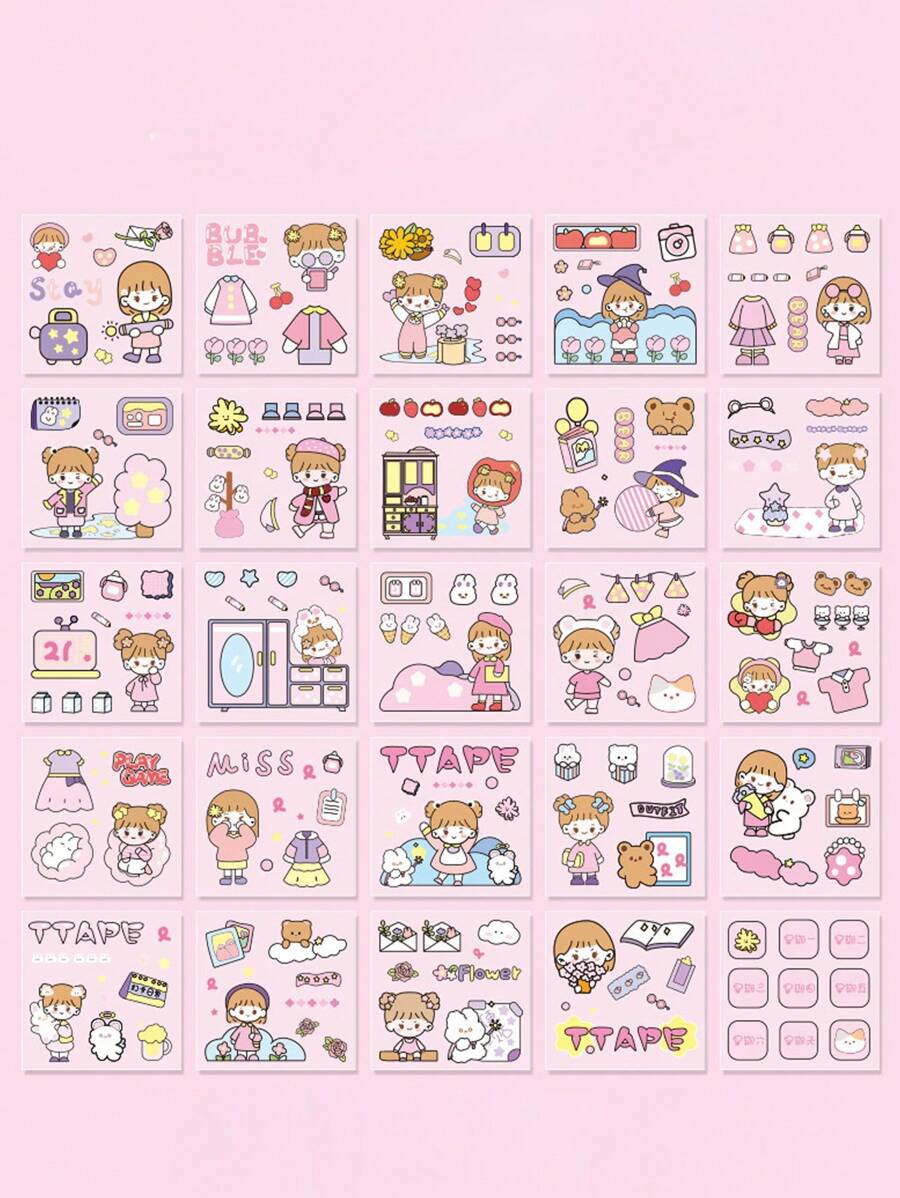 100pcs/set Cartoon Cute Girl's Heart Themed Diy Decorative Stickers For ...