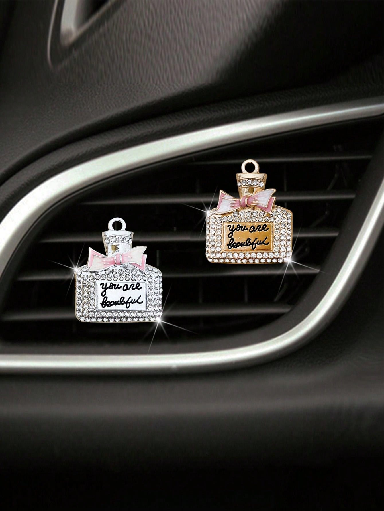 2pcs Rhinestone Decor Metal Perfume Bottle Set For Car Air Vent ...