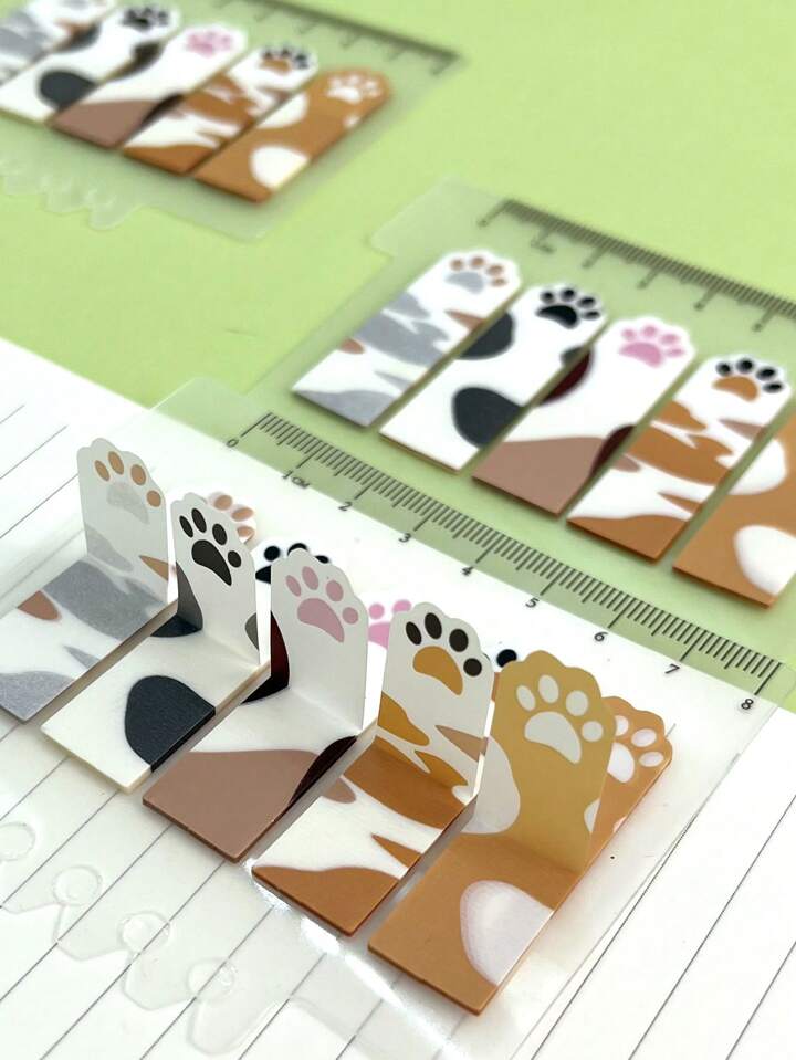 Cartoon Cat Paw Print Sticky Note With Ruler, Fluorescent Label For ...