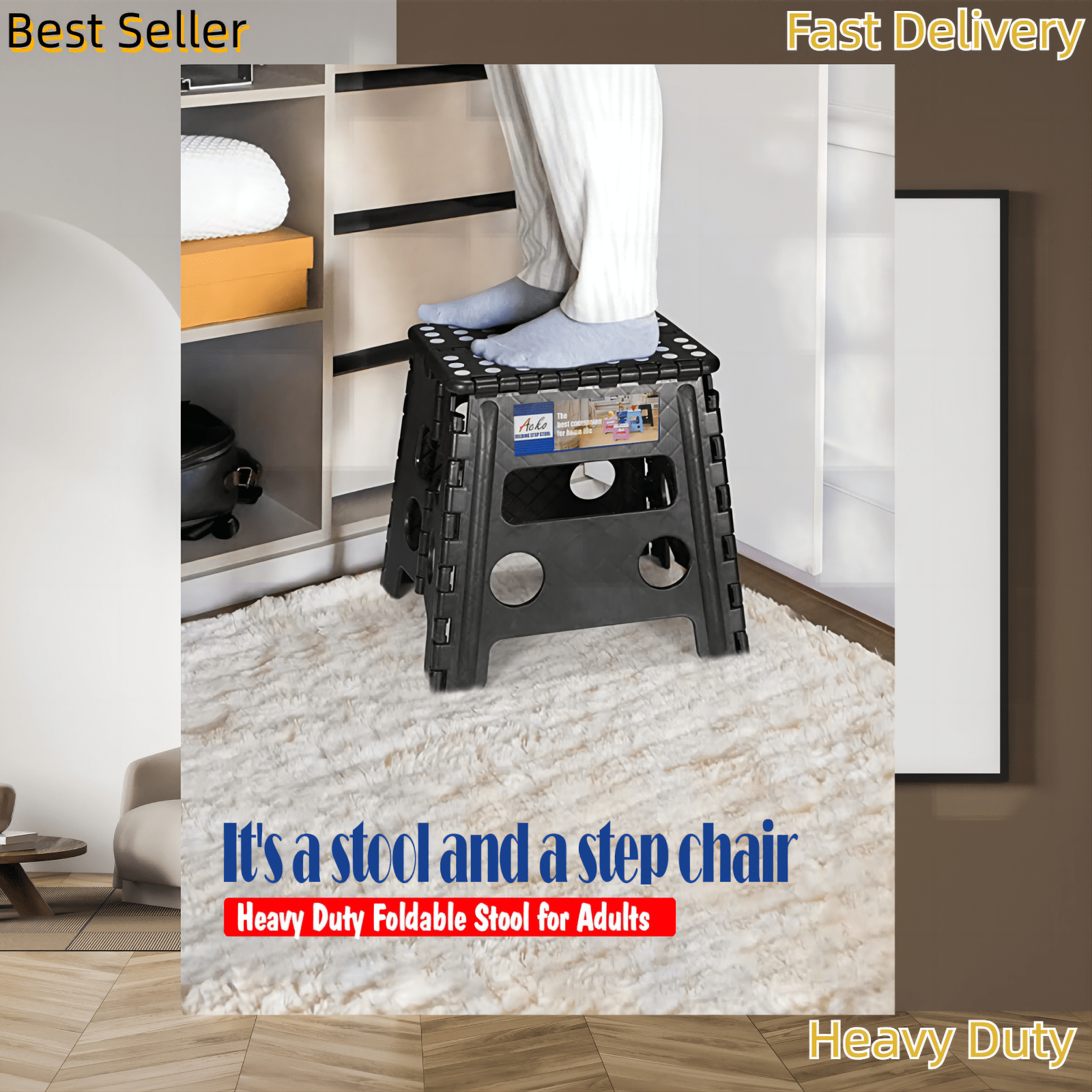 Acko Folding Step Stool 13 Inch Heavy Duty Plastic Stool Suitable For ...