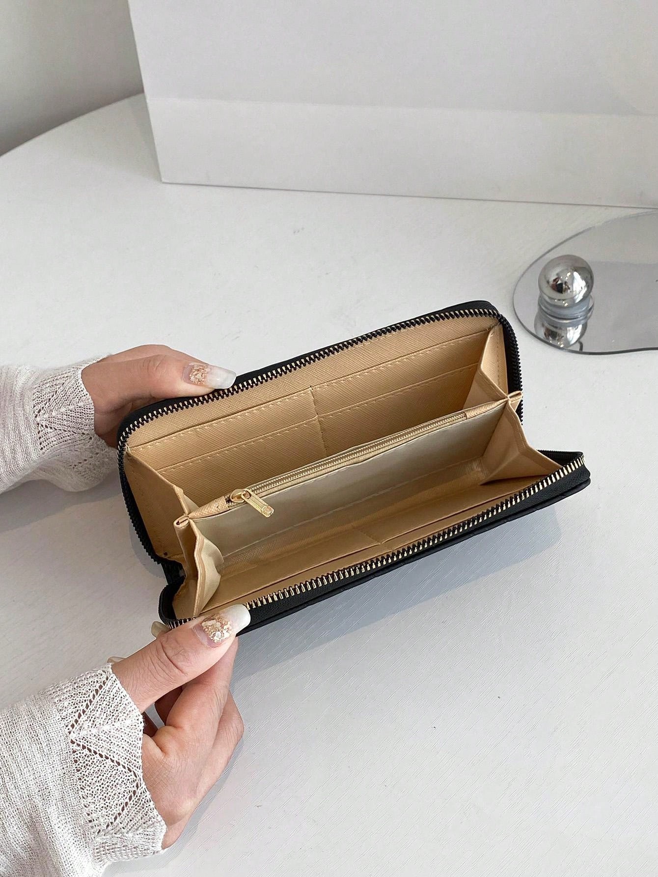 Fashionable Solid Colored Stitching Portable Pu Long Wallet, Suitable ...