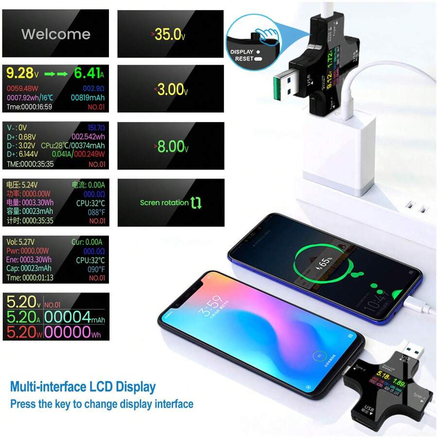 Yojock Usb C Tester Usb Power Meter 2 In 1 Digital Multimeter 3 6 32v 0 5 1a Voltage And Current