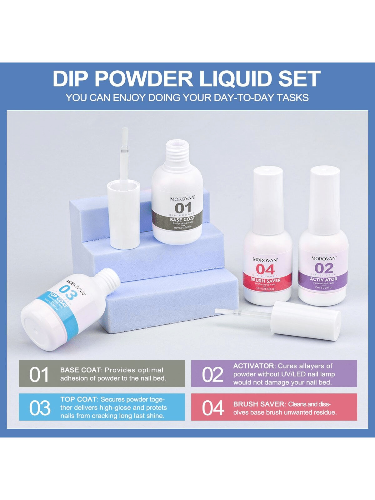 Morovan Nail Dip Powder Kit - 6 Colors Dipping Powder with Base Top ...