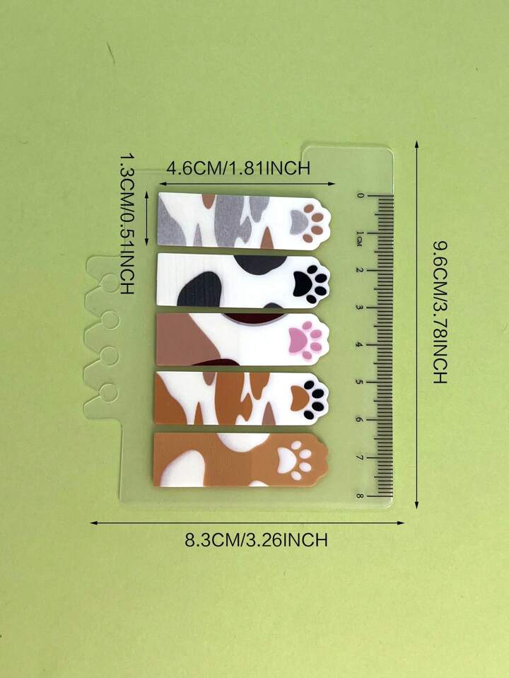 Cartoon Cat Paw Print Sticky Note With Ruler, Fluorescent Label For ...